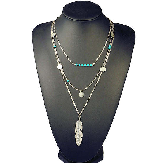 Multi-layer Necklace Feather Pendant - Magnolia Mountain Jewelry